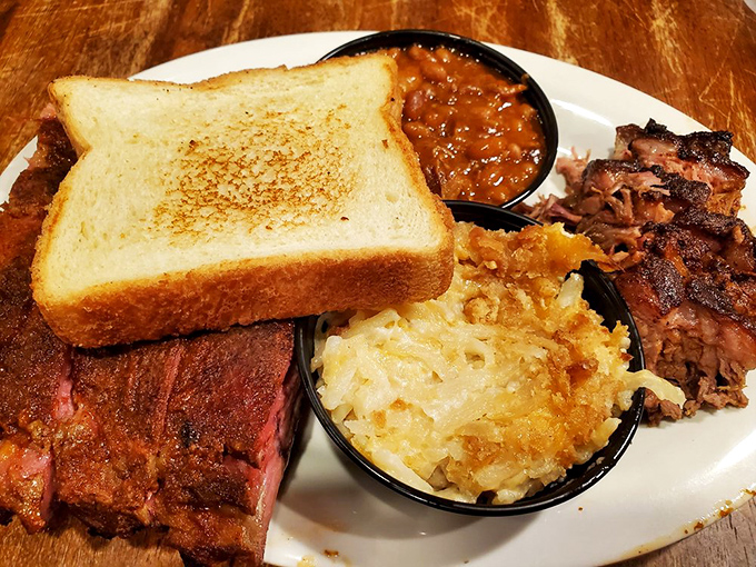 Heaven on a plate &ndash; where ribs meet brisket in a smoky summit conference, while humble sides wait patiently for their moment in the spotlight.