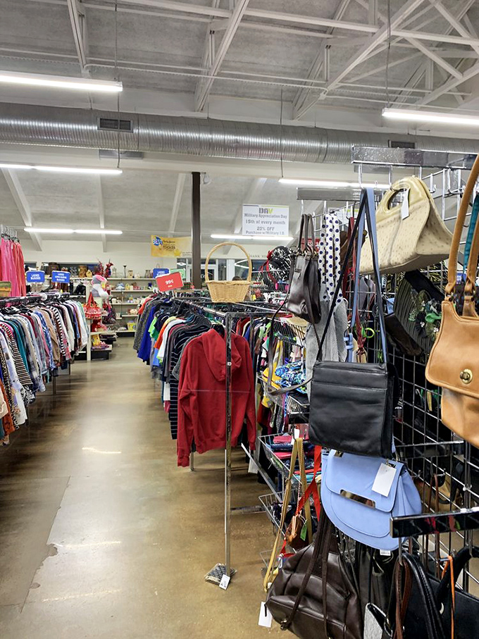 The handbag section dangles with possibility&mdash;leather, canvas, and vinyl companions waiting for second chances and new adventures with savvy shoppers.