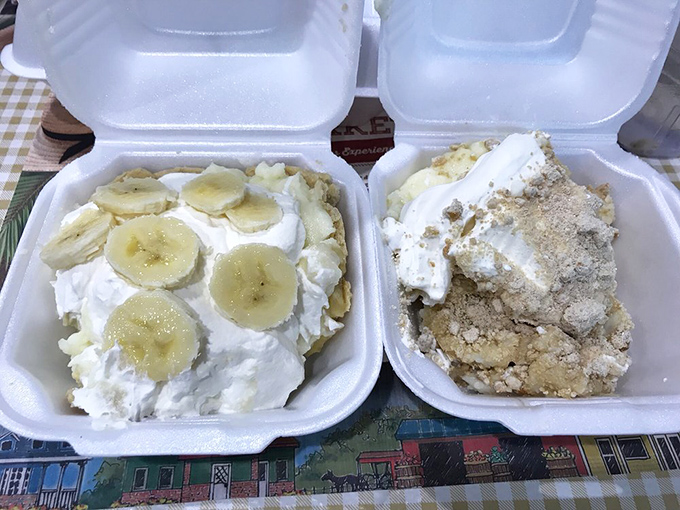 Behold the dynamic duo of dessert perfection! The banana cream and peanut butter pies aren't just served here&mdash;they're elevated to an art form.