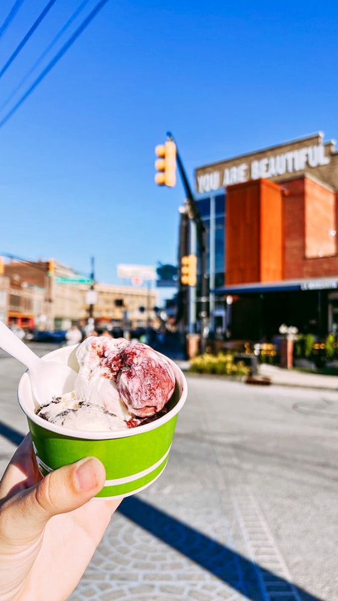 Ice cream with a view. Nothing says "I'm living my best life" like enjoying creamy scoops against an Indiana sky.