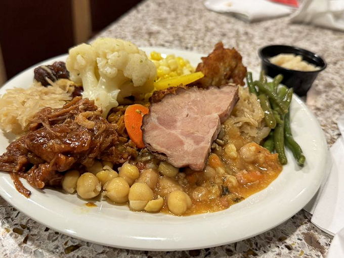 
A plate that tells the story of Lancaster County in one glorious edible mosaic. This isn't a meal; it's an autobiography of Pennsylvania. 