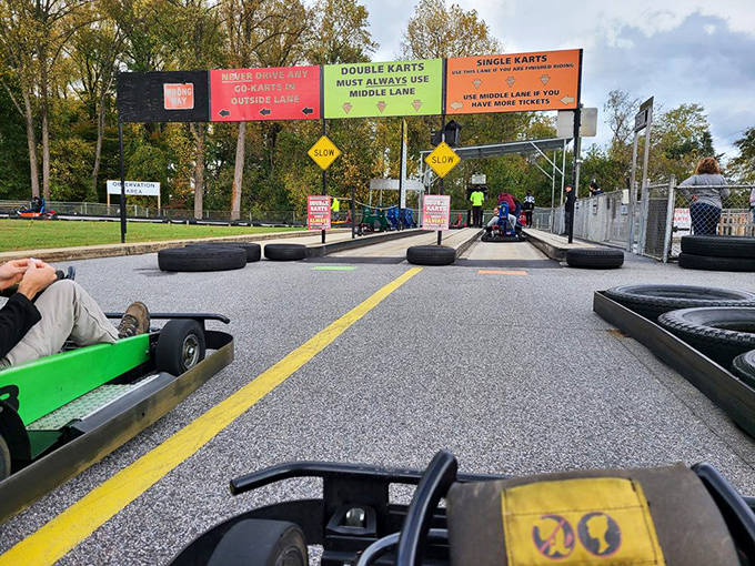 Lined up like mechanical stallions in their stable, these colorful karts are just waiting for you to whisper, "Let's show them what you've got."