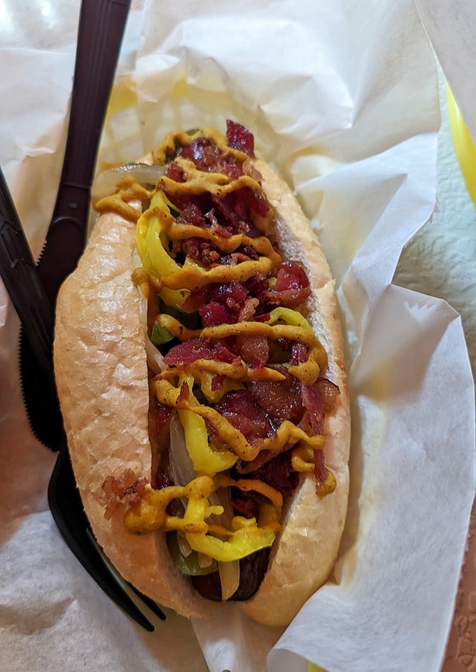 Not just a Chicago dog, but THE Chicago dog&mdash;dragged through the garden with an attitude. That snap when you bite in? Pure poetry.