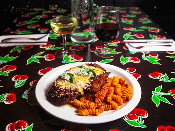 That moment when a perfectly crispy chicken parmesan meets twisty pasta and you suddenly understand what people mean by "food hug."