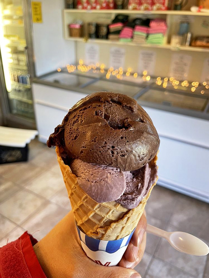 This chocolate scoop isn't just dessert&mdash;it's therapy in a waffle cone, with each lick promising to solve at least one of life's little problems.