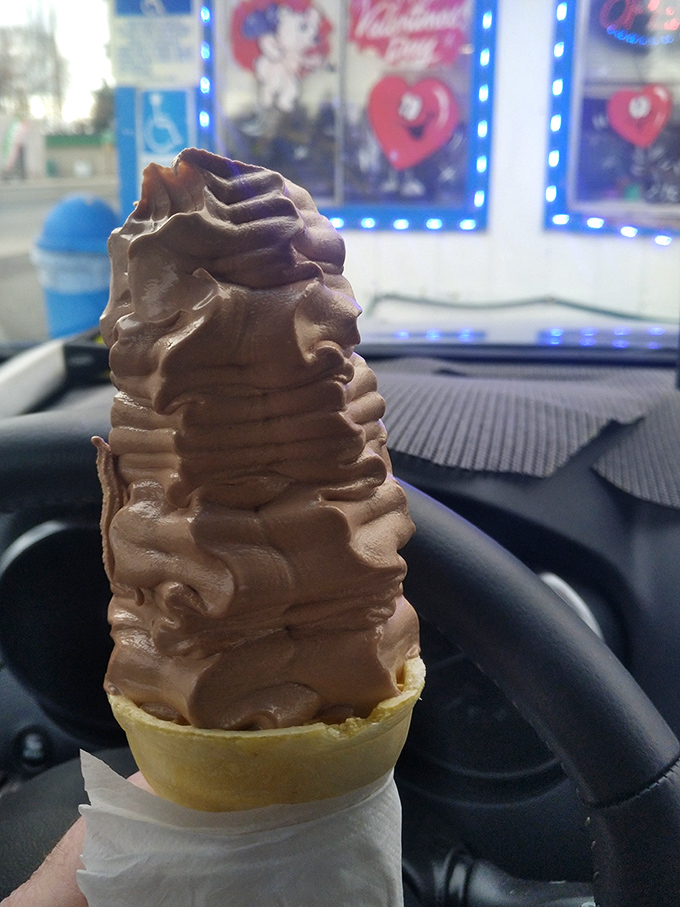 A chocolate soft-serve tower that would make Willy Wonka jealous. Worth every mile of the journey.