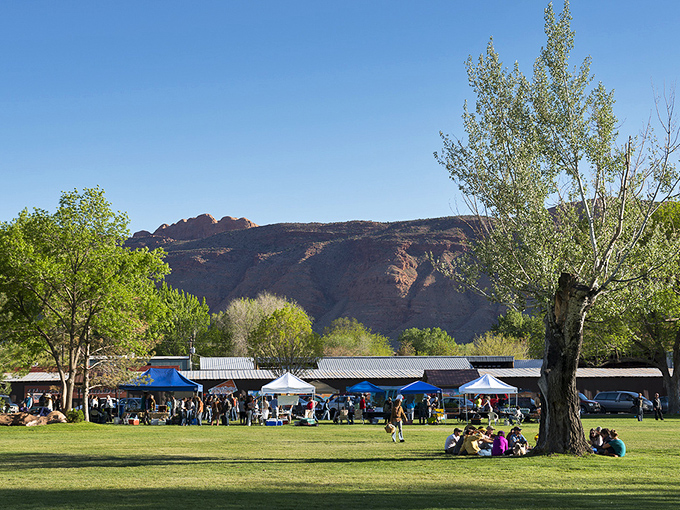 Moab's community gatherings happen in the shadow of billion-year-old cliffs. Talk about perspective for your farmers market shopping!