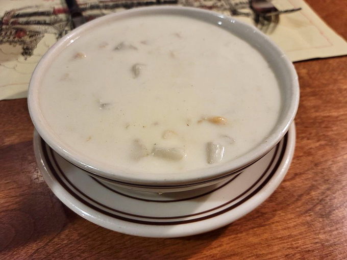Creamy, soul-warming clam chowder that makes you understand why Bostonians brave winter. Each spoonful delivers whispers of the Atlantic.
