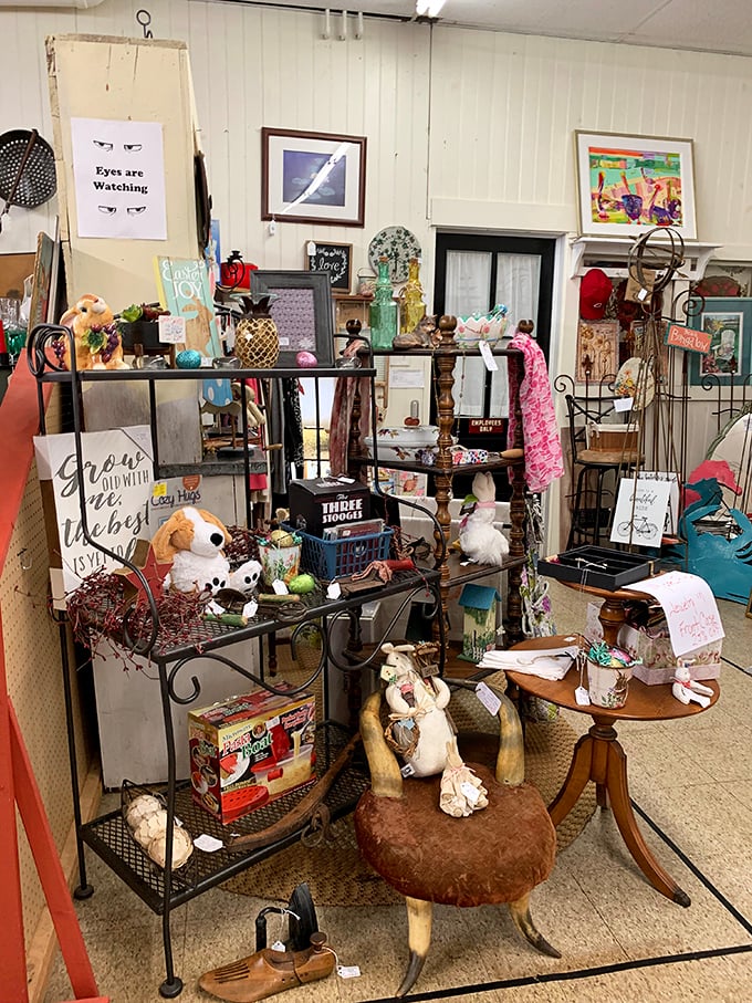 "Eyes are Watching" indeed&mdash;this whimsical corner feels like your eccentric aunt's living room, if your aunt collected joy in physical form.