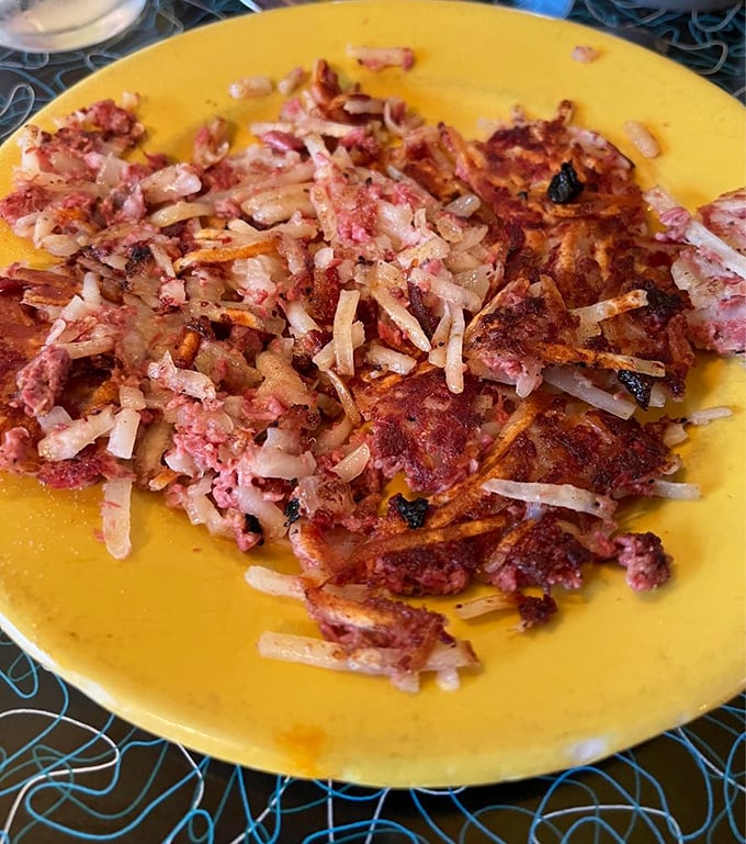 The star of the show in all its glory &ndash; corned beef hash with crispy edges and tender centers. Not a sad can-opener situation in sight!