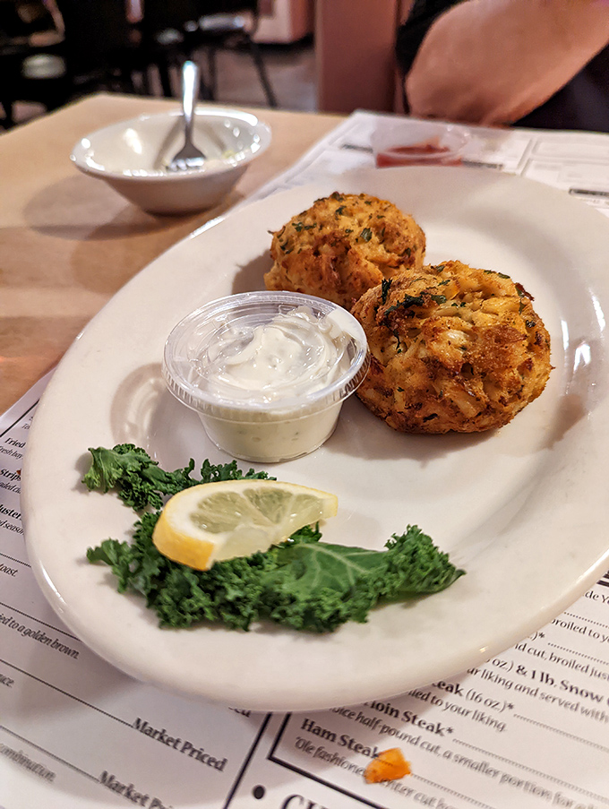 Golden-brown perfection! These crab cakes are what dreams are made of &ndash; mostly crab, minimal filler, and a side of heaven.