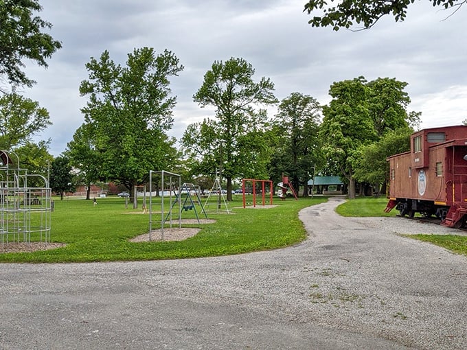Eberhardt Park offers a slice of nostalgic Americana where kids still play outside and that vintage caboose isn't part of some ironic display.