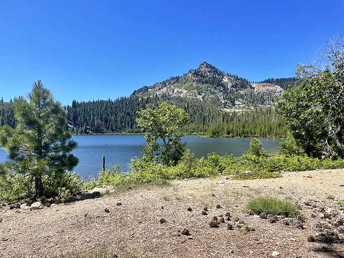 Eureka Lake nestled beneath granite peaks &ndash; where the water is so clear you can count fish and your life decisions simultaneously.