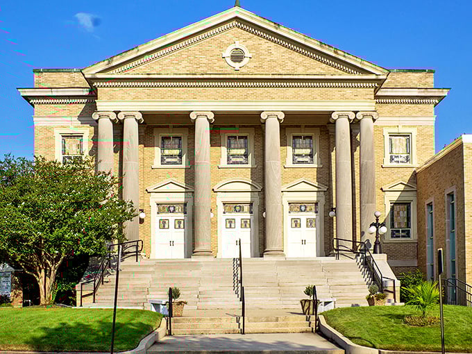 Where faith meets architecture: El Dorado's skyline wouldn't be complete without this stately church and its iconic water tower backdrop.