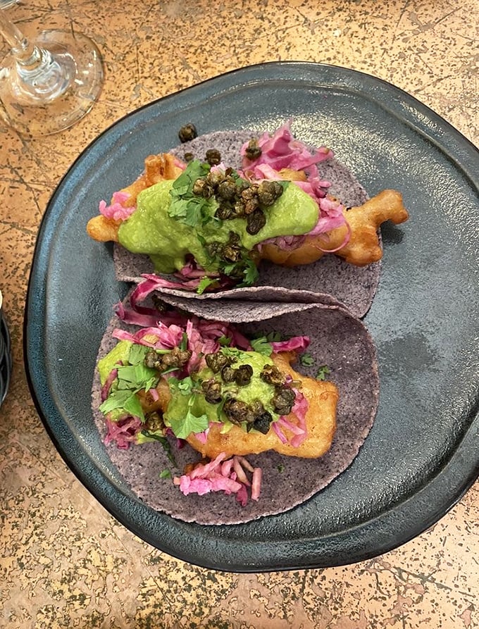 These aren't just fish tacos&mdash;they're an edible argument that Oklahoma City deserves a spot on the culinary map. The purple tortillas add dramatic flair!