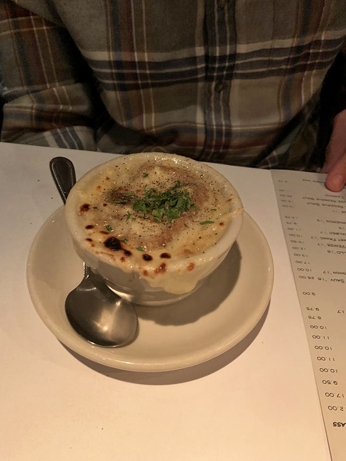That French onion soup though! A bubbling cauldron of caramelized goodness topped with a golden crown of broiled cheese.