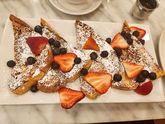 French toast that's dressed for success with fresh berries and a dusting of powdered sugar – breakfast's answer to the red carpet.