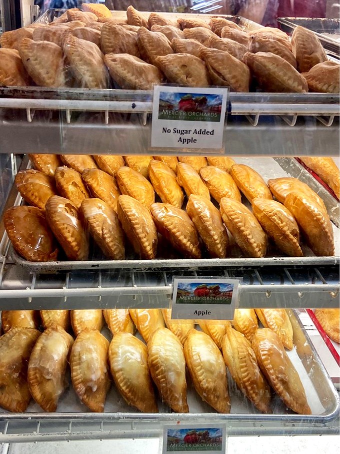 Golden treasures in a glass case. These no-sugar-added and traditional fried pies stand at attention, ready to make your taste buds salute.
