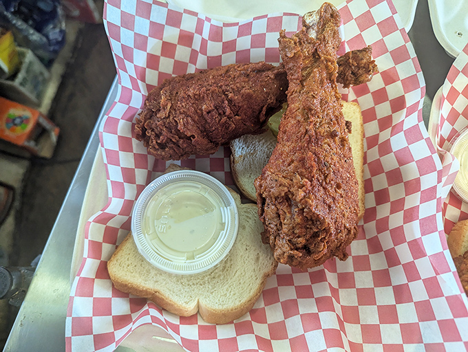 This isn't just fried chicken; it's edible artwork with a spice-dusted crust that shatters with each bite, revealing juicy perfection beneath. 