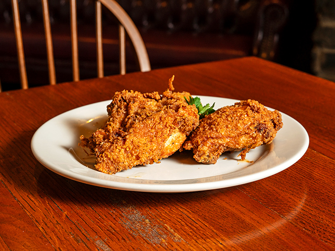 Golden perfection on a plate! This fried chicken doesn't need fancy plating or Instagram filters &ndash; it speaks a universal language of deliciousness.