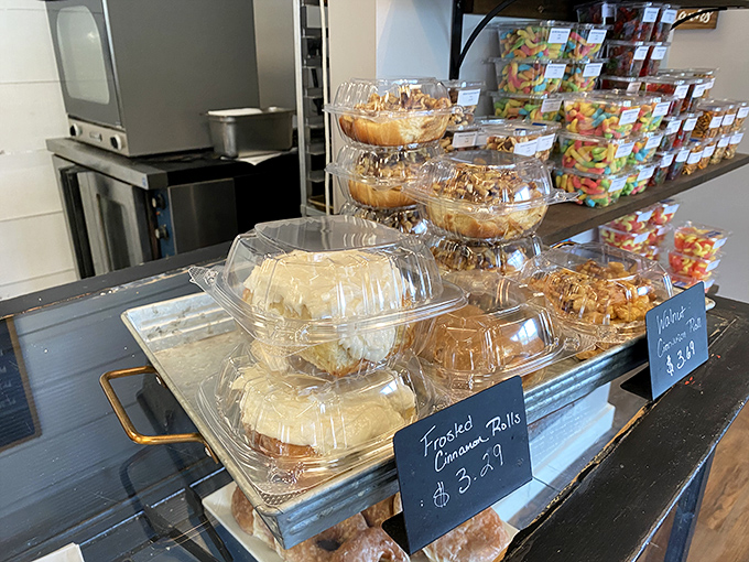 Cinnamon rolls in their natural habitat&mdash;plastic containers that can barely contain their magnificence. Worth every mile of the journey.