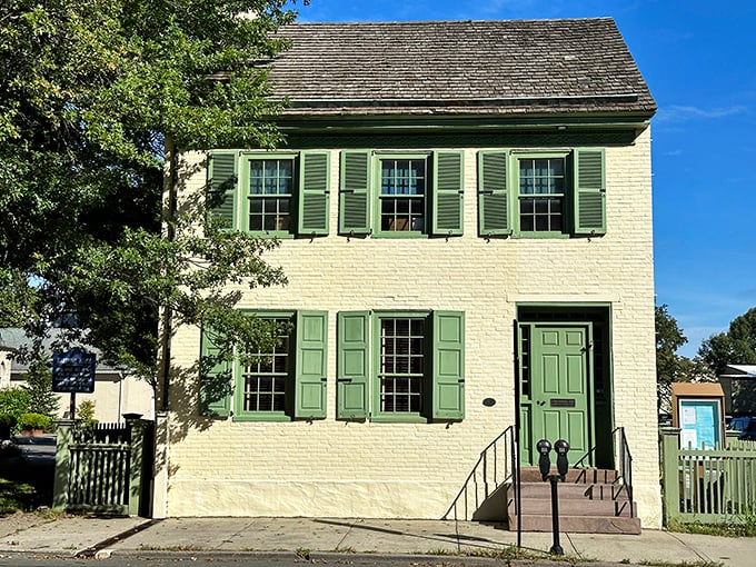 The James W. Marshall House whispers stories from another era. Its pristine white facade and green shutters showcase early American architecture at its finest.