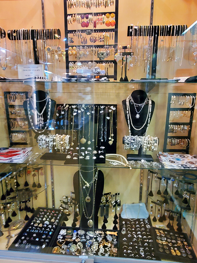 Jewelry displays that would make Elizabeth Taylor pause mid-sentence. From costume pieces to vintage gems, each tells a story of celebrations past.