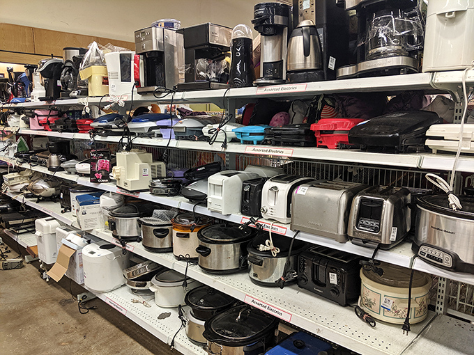 The small appliance section: where bread machines and coffee makers come to find their second act in someone else's morning routine.