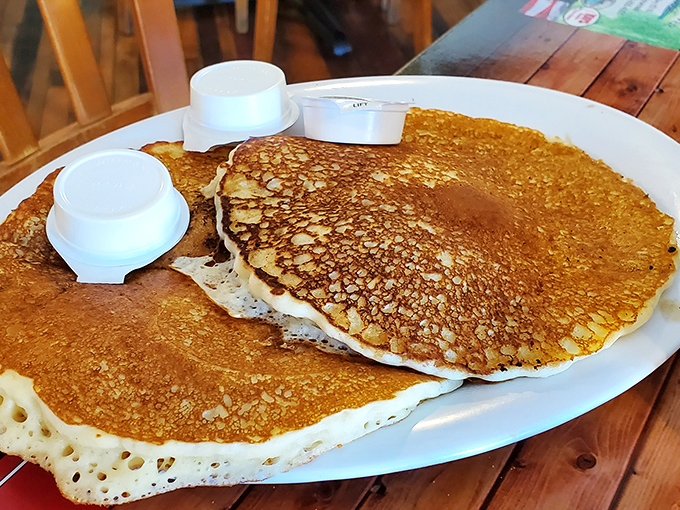 Pancakes so perfectly golden they should be in Fort Knox. The crispy edges and fluffy centers create breakfast's perfect yin and yang.