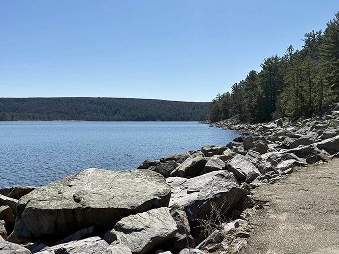 Rock stars of the geological world. These tumbled giants have been perfecting their lakeside arrangement since before dinosaurs roamed.