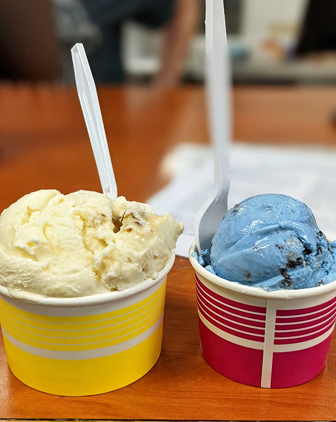 Cookie Monster blue meets pistachio green&mdash;a color combination that shouldn't work but somehow becomes the Sonny and Cher of ice cream pairings.