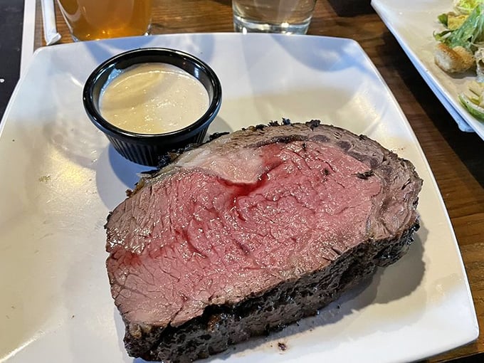 This prime rib isn't just cooked&mdash;it's been treated with the respect a fine cut deserves. The pink center practically whispers "mission accomplished."