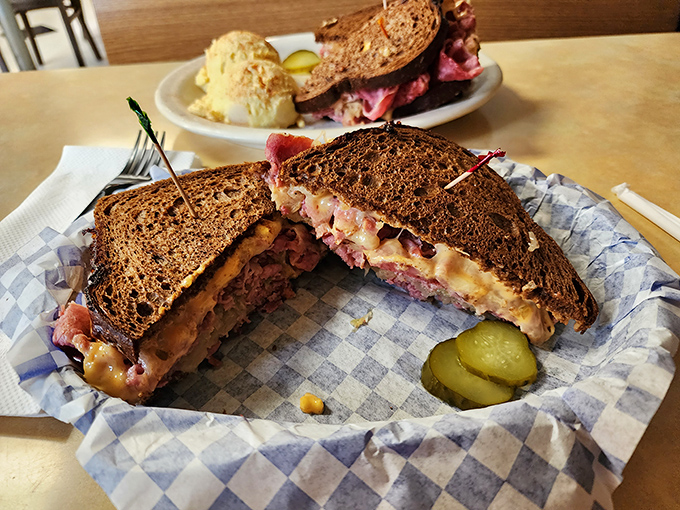 A Reuben sandwich that doesn't just speak to you&mdash;it serenades your taste buds with a perfect harmony of corned beef, kraut, and melted Swiss. 