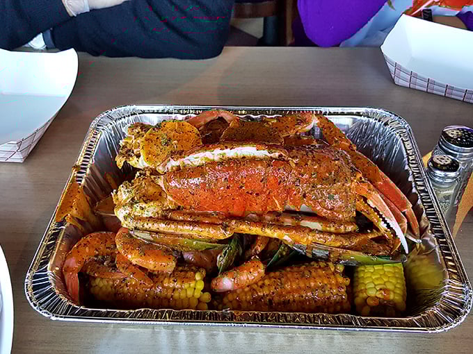 Forget jewelry boxes &ndash; this aluminum tray of seasoned crab legs, corn, and potatoes is the treasure chest Indiana landlubbers dream about.