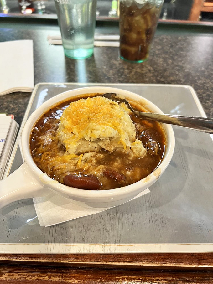 This isn't just soup&mdash;it's a hearty Irish stew topped with a golden island of mashed potatoes and cheese. Spoon-breaking deliciousness at its finest.