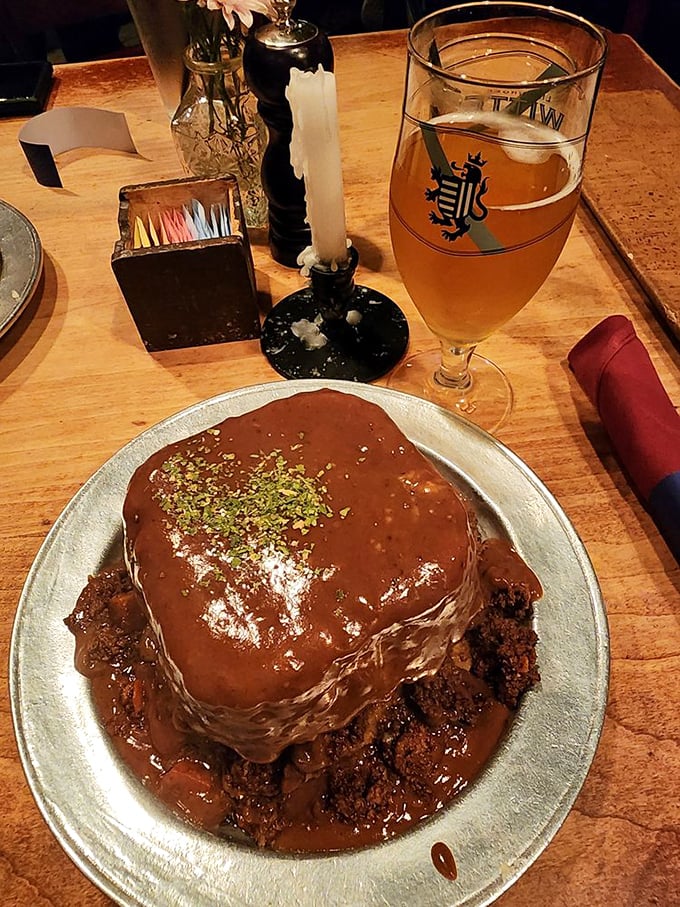 The star of the show arrives! Jessop's legendary shepherd's pie, crowned with perfectly browned potatoes and swimming in rich, savory gravy.