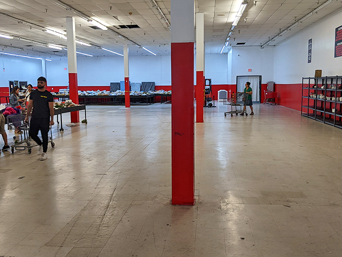 The modern-day gold rush happens indoors with climate control. Shoppers methodically sift through tables, each hoping to unearth that perfect discounted gem.