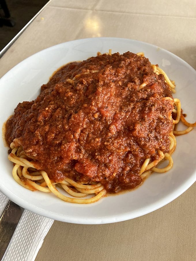 This isn't just spaghetti with meat sauce&mdash;it's a gravity-defying mountain of pasta that makes you wonder if they consulted with NASA engineers on portion sizes.
