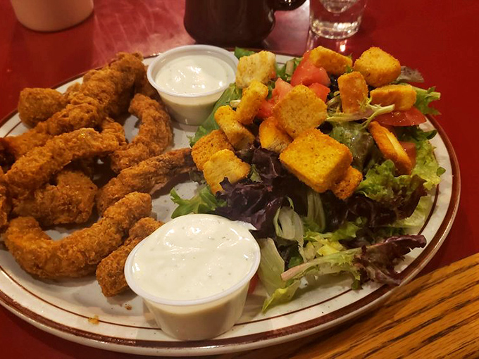 Golden-brown egg rolls and perfectly crispy crinkle-cut fries &ndash; comfort food that doesn't need a fancy description, just a side of ranch for dipping. 