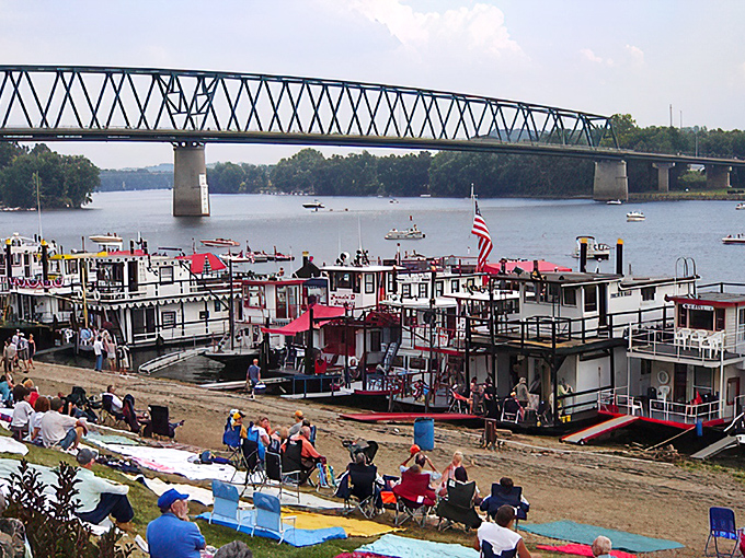 Sternwheelers gather like old friends at the riverbank, a floating reunion that transforms Marietta's waterfront into a nostalgic celebration of river heritage.