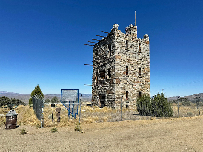 Stokes Castle stands like a medieval chess piece on the Nevada landscape—a wealthy mine owner's folly that's outlasted his fortune.