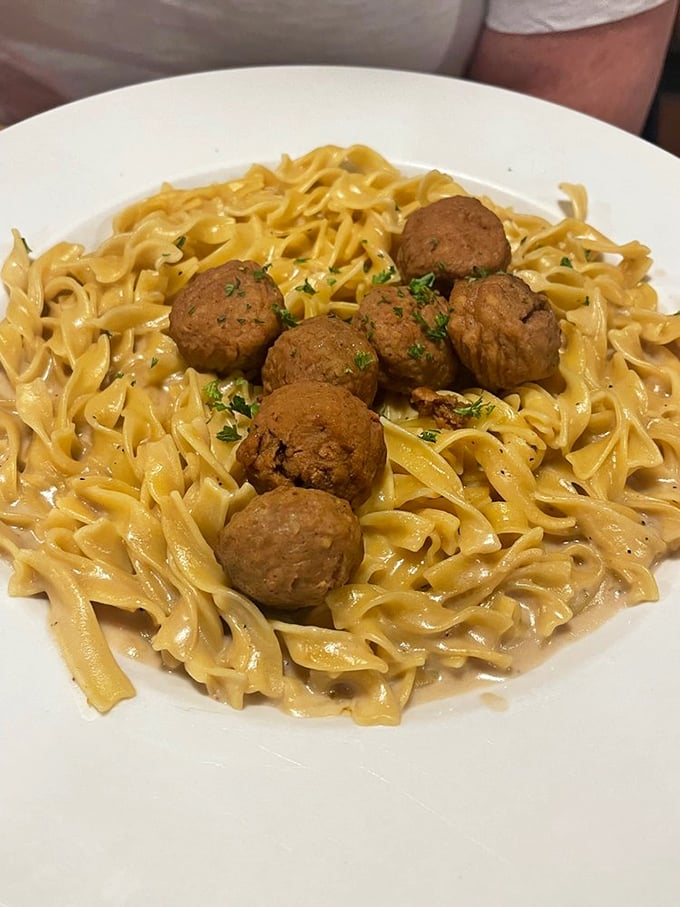 Swedish meatballs lounging on a bed of egg noodles like they own the place. Comfort food that crosses oceans and generations.