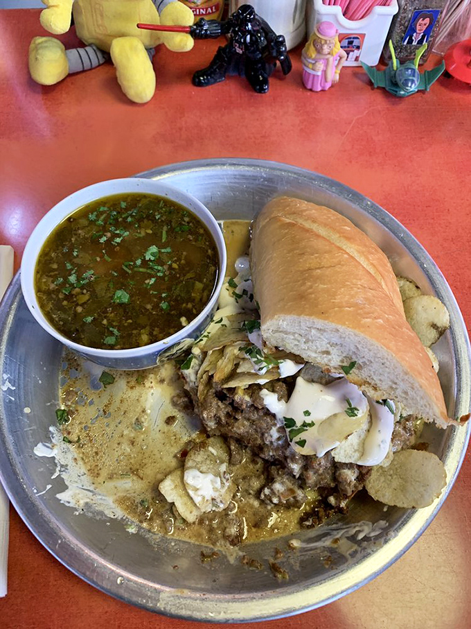 The LT sandwich arrives like a delicious meteorite&mdash;loose ground beef, melty cheese, and a side of homemade soup that's clearly made with earthly love.