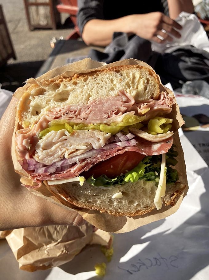 Layer upon glorious layer of meats, cheese, and veggies create a sandwich architecture that would make Frank Gehry jealous. This isn't lunch&mdash;it's edible art.