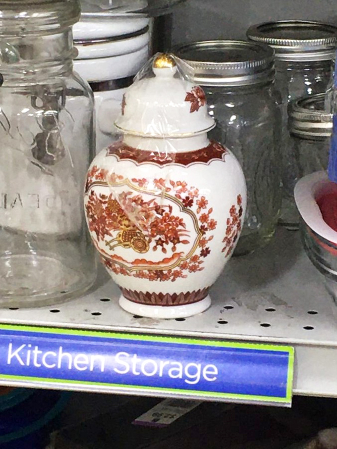 Delicate porcelain meets practical glass in the kitchen storage section. That ornate urn could hold anything from cookies to the ashes of your hopes for a clutter-free home.