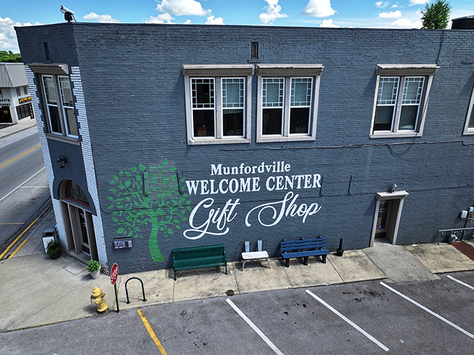 The blue-painted Welcome Center doubles as the town's unofficial storytelling headquarters. Step inside for maps, local lore, and conversations that never seem rushed.