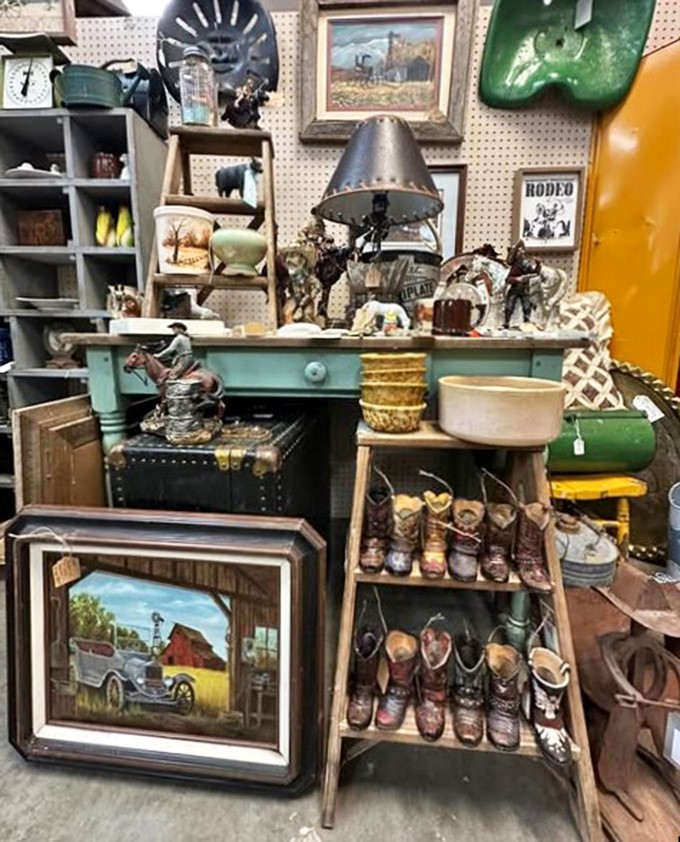 Cowboy boots lined up like old friends at a reunion, each pair having walked through decades of American history.