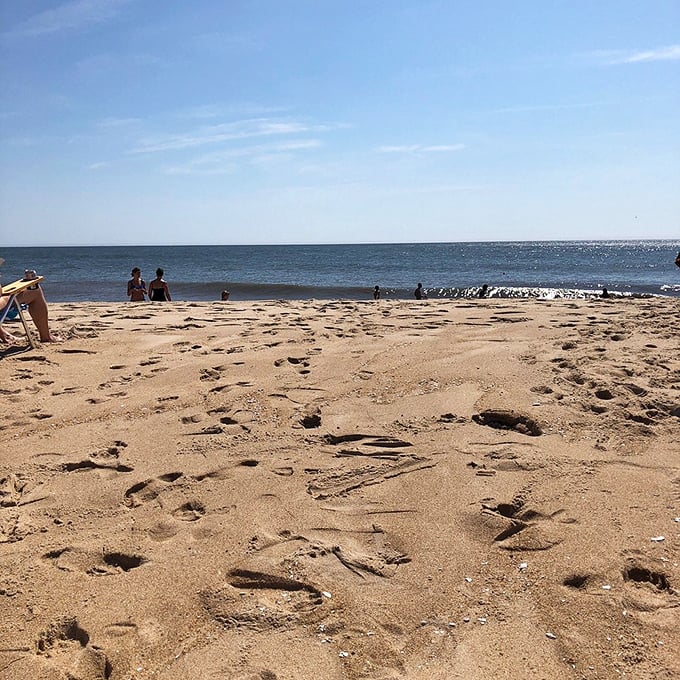 Footprints tell stories of beachgoers past, while the gentle waves write and rewrite their tales on Delaware's most peaceful shoreline.