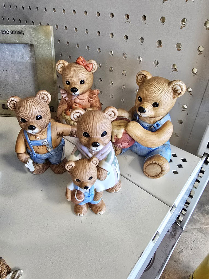 This bear family looks ready for adoption! Ceramic collectibles like these are the unsung heroes of thrift stores, bringing whimsy to windowsills everywhere.