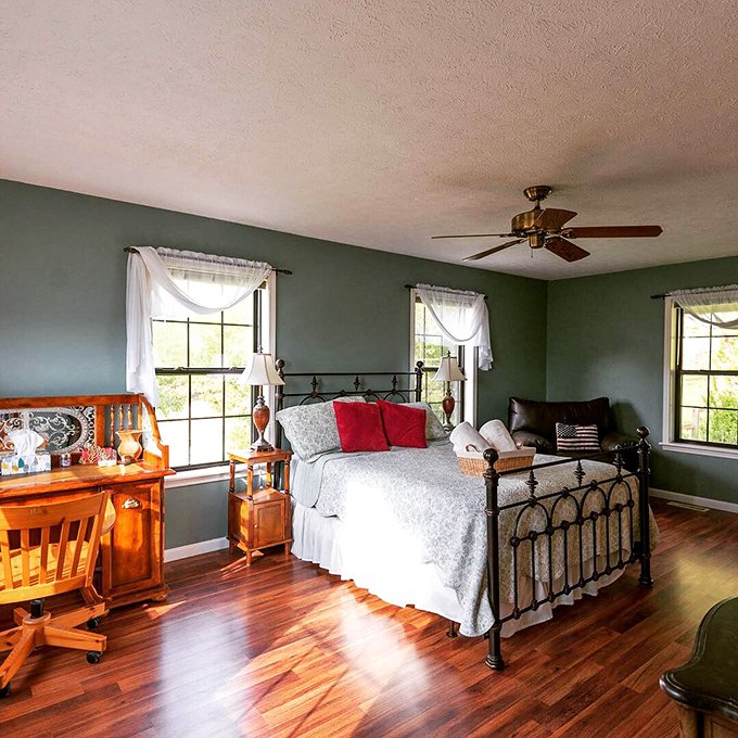 The bedroom where counting sheep is optional&mdash;you can see the real thing grazing outside your window! Iron bed frame, soft linens, and views that Instagram filters can't improve.